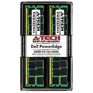 A-Tech 32GB (2x16GB) RAM for Dell PowerEdge T320, T420, T620 Tower Servers | DDR3 1600MHz ECC-RDIMM PC3-12800 2Rx4 1.5V 240-Pin ECC Registered DIMM Server Memory Upgrade Kit
