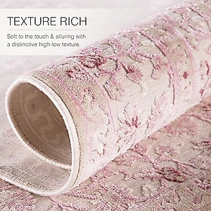 Jaipur Living Fables Collection 5' x 7'6" Small Area Rug with Medallion Design and Scrolling Border, Soft Power-Loomed Bohemian Rug for Bedrooms and Living Rooms, Pink/White