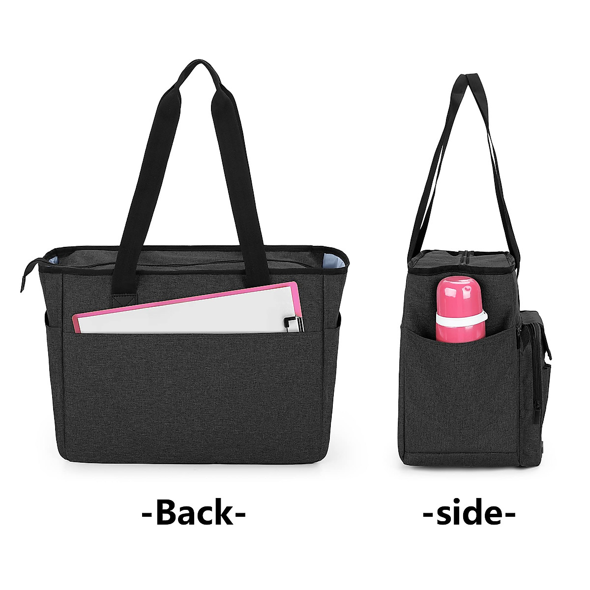 Trunab Teacher Tote Bag, Teacher Work Bag with Multiple Pocket and Padded Compartment for up to 15.6”Laptop, Zip Top Utility Carrying Bag for Working Women, Travel, Office, Business, Black