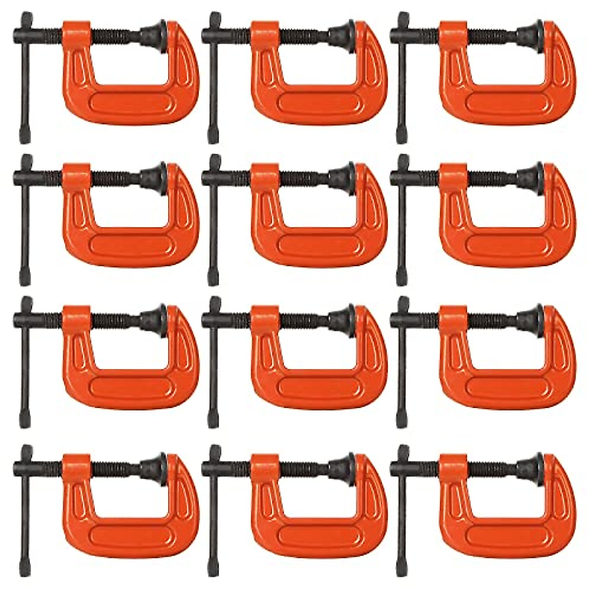 CYEAH 12-Pack 1 Inch Heavy Duty C Clamp, Small Malleable Iron C-Clamp G Clamp, Up To 1 Inch Jaw Opening, 1 Inch Throat Depth with T-Bar Handle for Woodworking, Welding, Building (Orange)