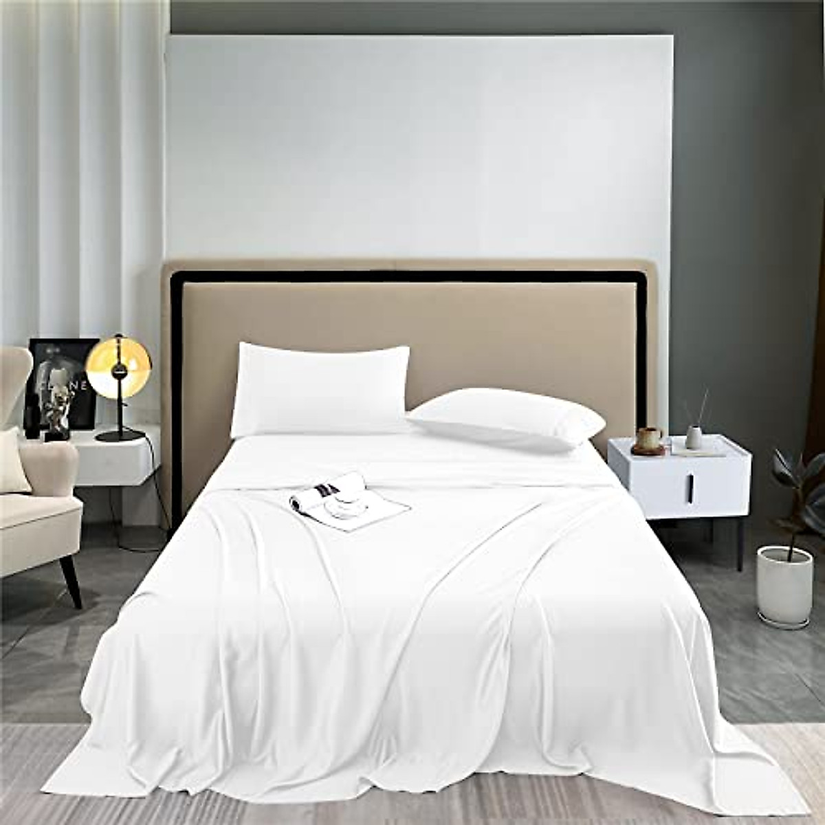 MCO Bedding Twin Bed Sheets Set - 100% Bamboo Sheets - Cooling Breathable Bedding Set with 16" Deep Pocket (3 Pieces, Twin, Warm White)