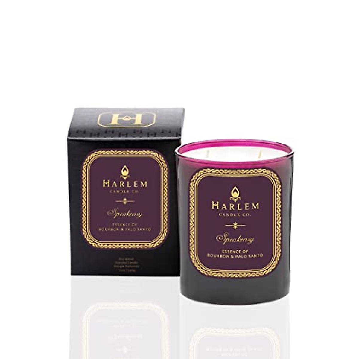 Harlem Candle Company Speakeasy Luxury Scented Candle, Double Wick, 12 oz Burgundy Glass Jar, Soy Wax, Gift Box, Palo Santo, Cardamom, Incense, Bourbon, Licorice, Tobacco and Pachouli