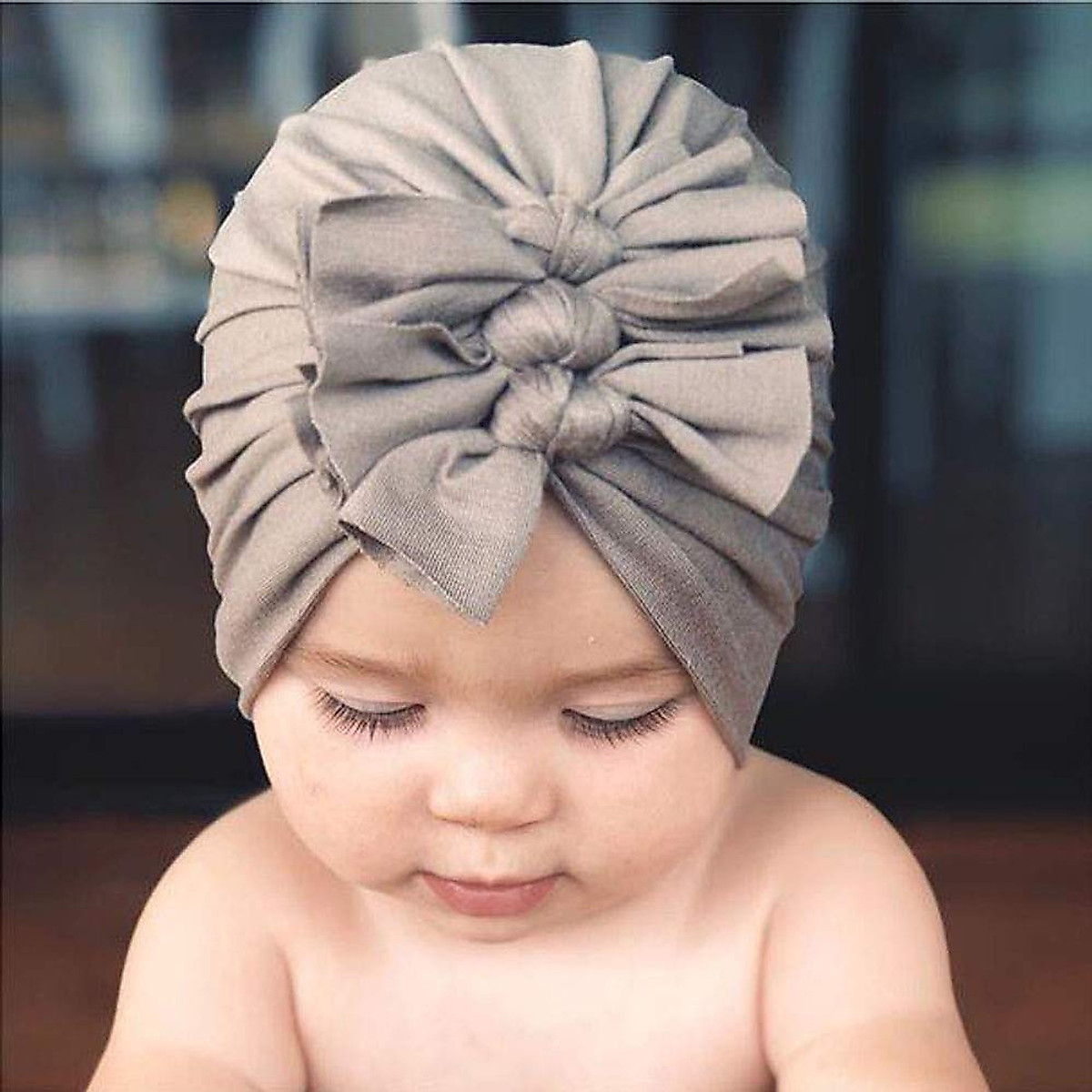 inSowni 8 Pack Solid Nursery Hospital Turban Hat Cap Beanie Bonnet with Knot Bow for Baby Girls Toddlers Newborns Infants
