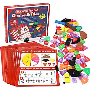 Torlam Magnetic Fraction Tiles & Fraction Circles Activity Set - Math Manipulatives for Elementary School - Fraction Magnets & Resources - Fraction Strips & Bars