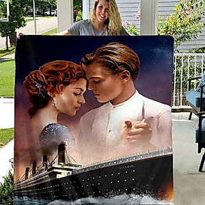 Fyess Jack Dawson & Rose Blanket Ultra-Soft Dicaprio On The Titanic Throw Blanket Home Decor Gift for Children/Adults 50in×40in