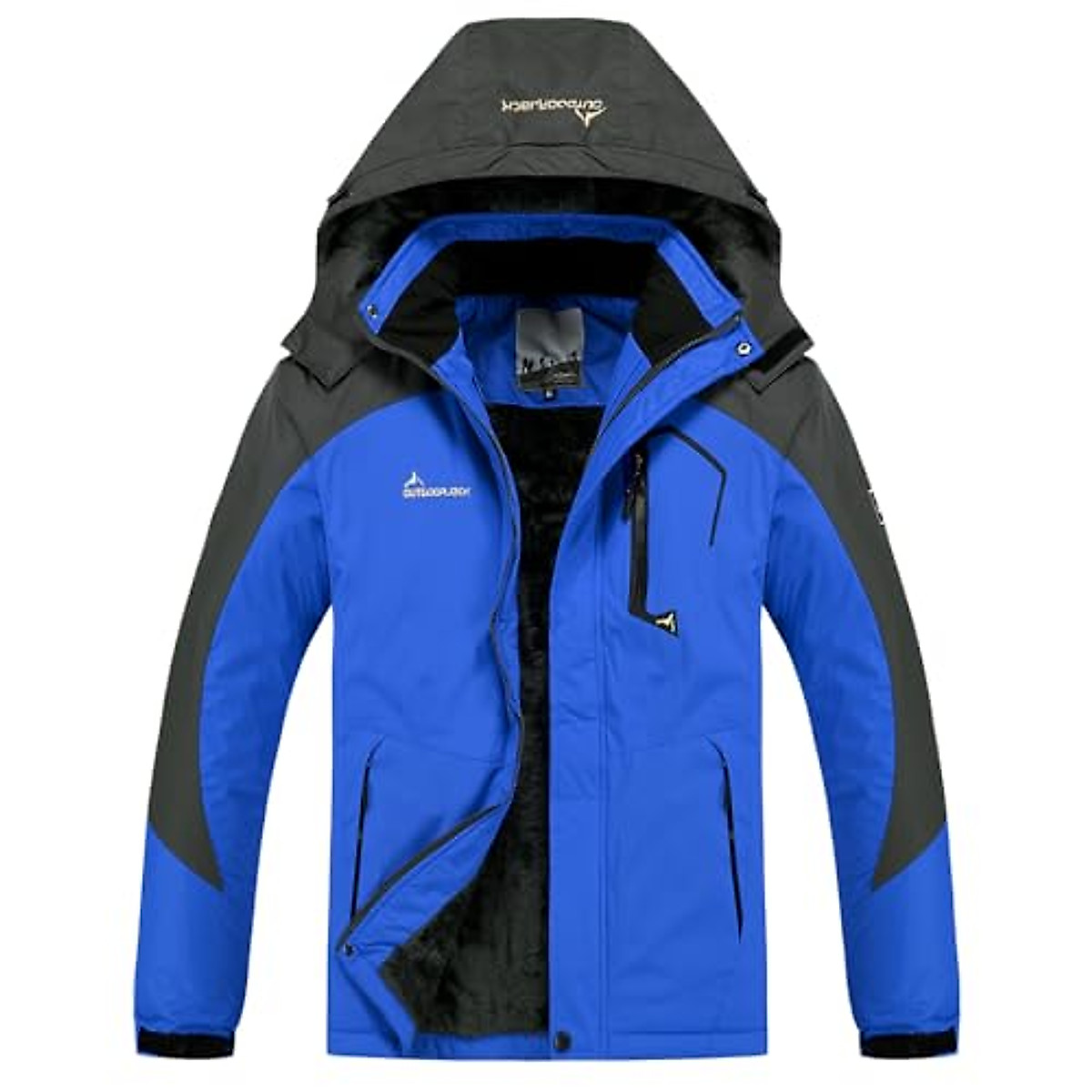 MANSDOUR Men's Ski Jacket Warm Winter Coat Outdoor Snowboard Jacket Windproof Snow Rain Coat Waterproof Fleece Mountain Windbreaker Hooded Coat Casual Skating Skiing Hiking Jackets
