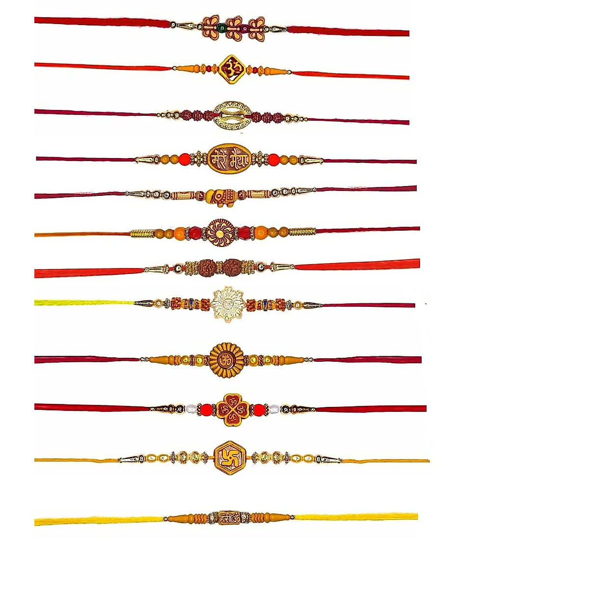 USA HOUSE Set of 12 Rakhi for Brother, Bracelet Brother and Rudraksha Designing Rakhi, Raksha Bandhan Gift, Wrist Bands Loving Sibling/ Sister, Father, & Friends Design 16 multicolored