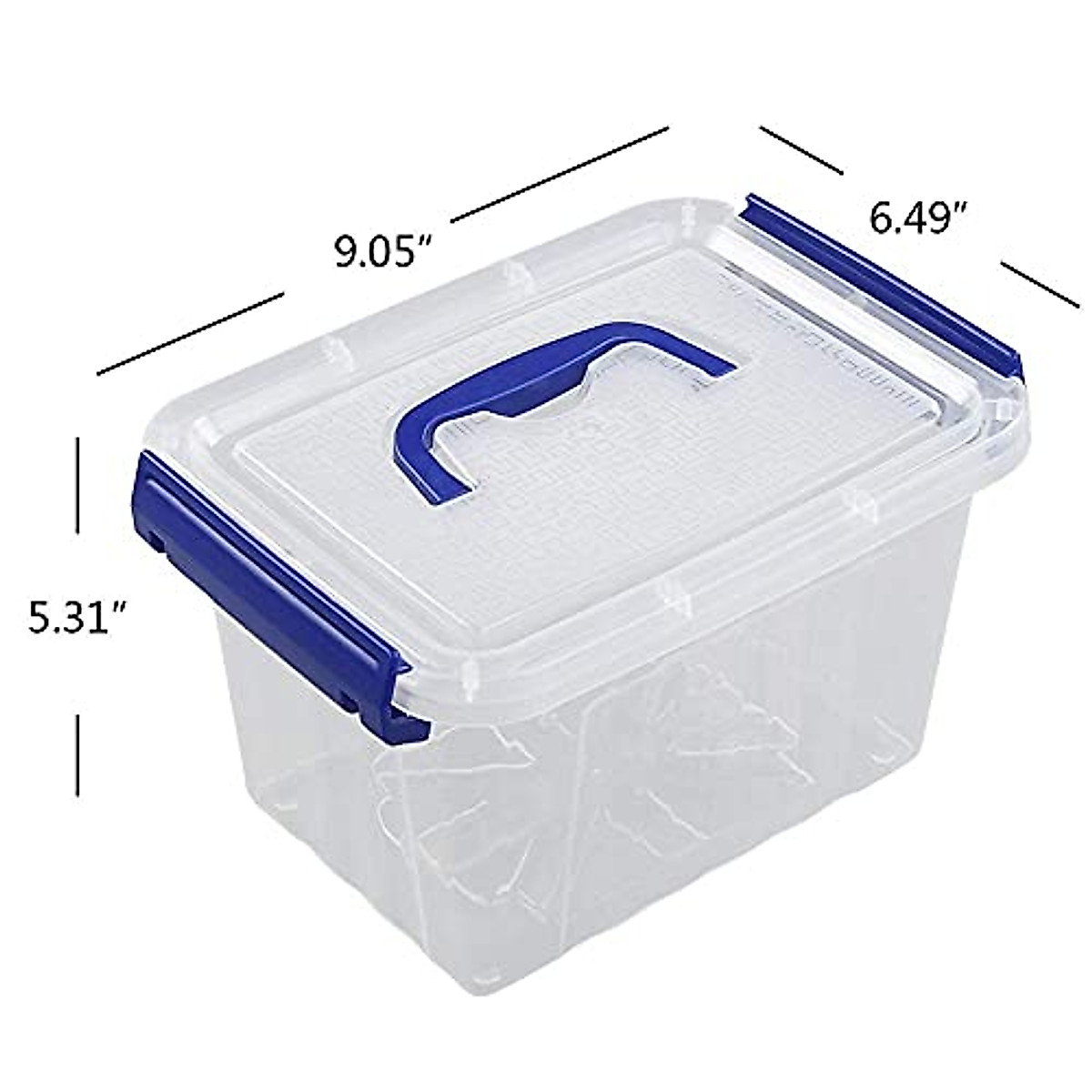 Waikhomes 3L Plastic Storage Containers Set of 6, Latching Storage Bin with Handle (Blue handle), f