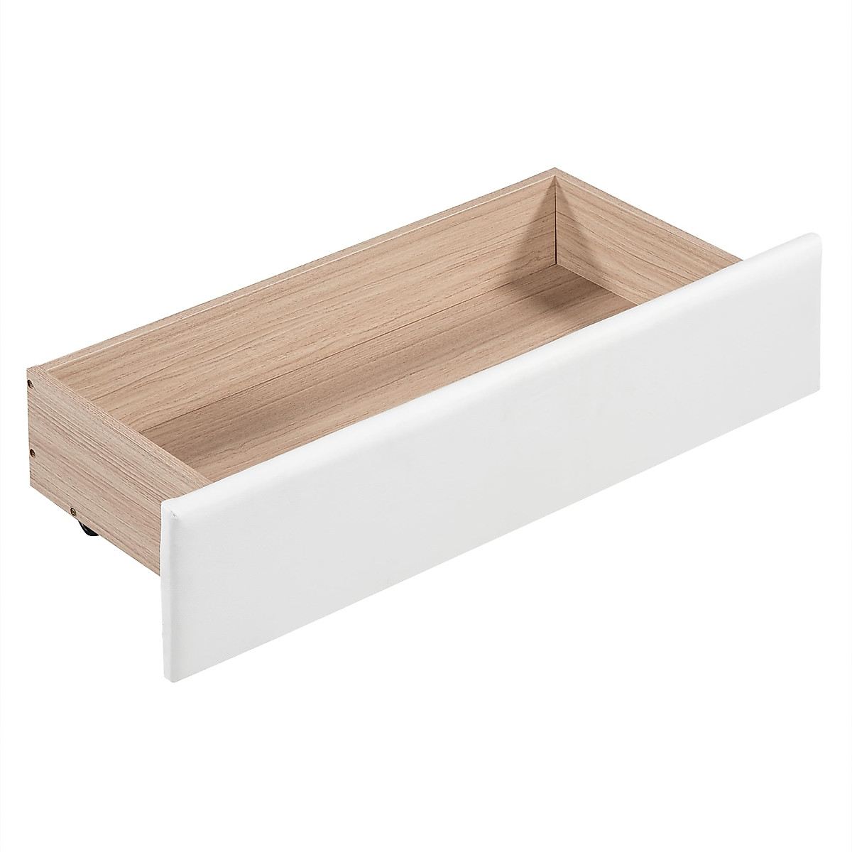 Hlcodca Twin Size Upholstered Daybed with Two Drawers and Cloud Shaped Guardrail, Pu Upholstered Tufted Platform Bed Frame with Wooden Slat Support for Bedroom Living Room (White-007)