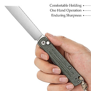 TRIVISA Japanese Higonokami Razor Button Lock Folding Pocket Knife for Men or Women, EDC Tool Camping Outdoor Knives with Pocket Clip，3.2" 10Cr15CoMoV Blade and Micarta Handle Hydra-04G