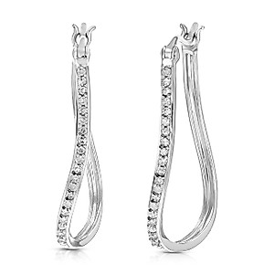 Vir Jewels 1/4 cttw Diamond Hoop Earrings .925 Sterling Silver with Rhodium Plating 1 Inch