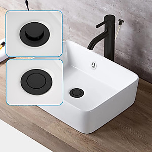 Bathroom Sink Drain with Overflow, Push and Seal Pop Up Drain Stopper Lift Rod, 2 Pack Bathroom Lavatory Vanity Vessel Drain Compatible with Moen, American Standard, Universal Drain Hole, Matte Black