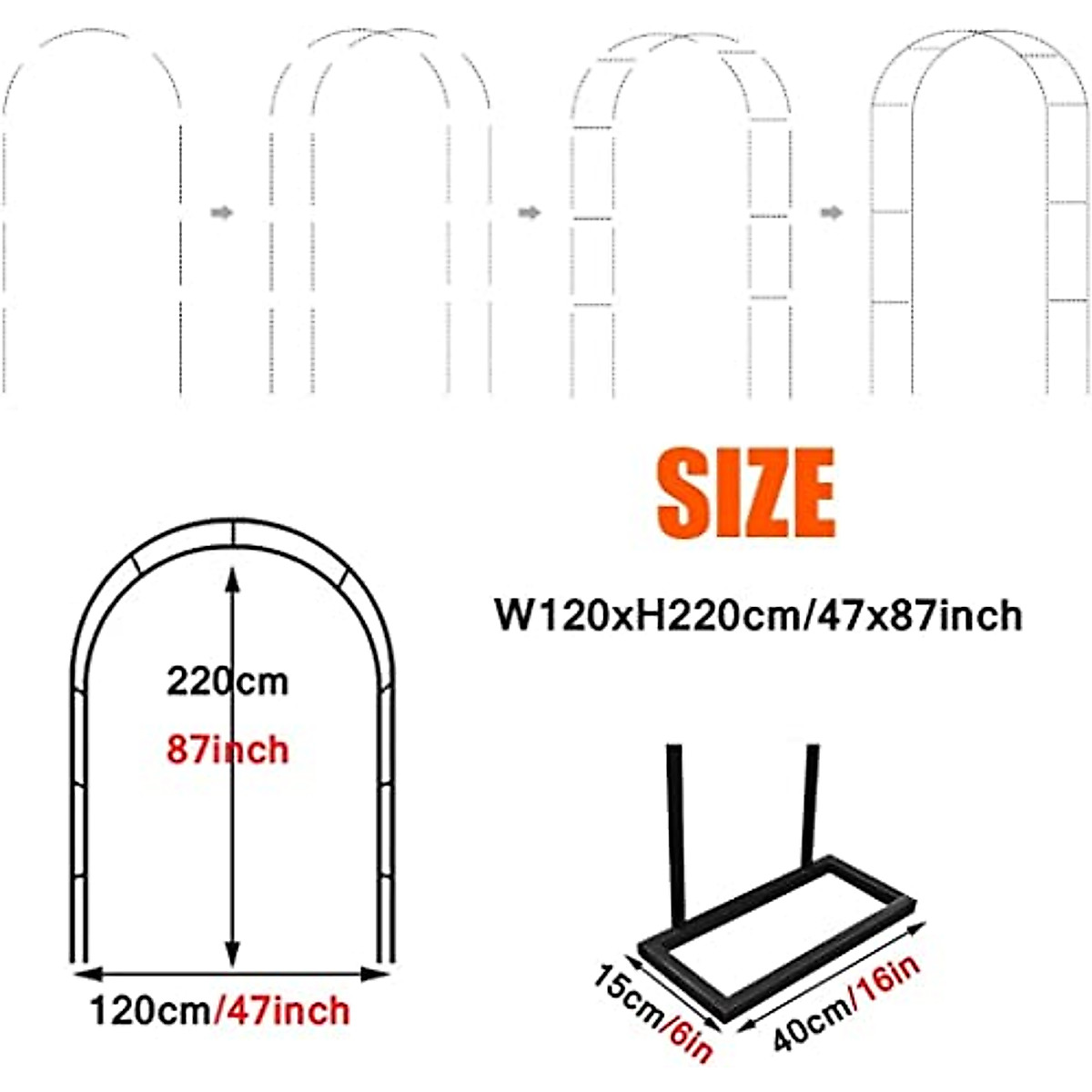 Garden Arches and Arbors Frame Rose Archway Trellis Weather Resistant, Metal, for Various Climbing Plant Wedding Arch Bridal Party Decoration Wide Arbour, with Base,W2.4mxH2.2m