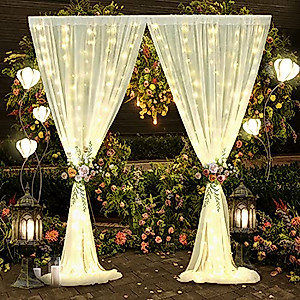 10x10ft Iovry Tulle Backdrop Curtain with String Light for Baby Shower Birthday Party Wedding Arch Living Room Wrinkle Free Sheer Window Curtains Wall Decoration Background