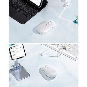 Rechargeable Bluetooth Mouse , seenda Wireless Dual Mode Mouse , 3 Adjustable DPI, USB-Type-C Cordless Mouse for iPad OS 13, MacBook, PC, Chromebook, PS4 Pro, PS5 (White)