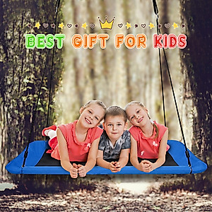 700lb Giant Platform Swing for Kids Adults with 2 Hanging Straps, Flying Saucer Tree Swing Set for Backyard Outdoor Indoor, Durable Steel Frame, Waterproof, Adjustable Swivel Ropes (Blue, Rectangle)