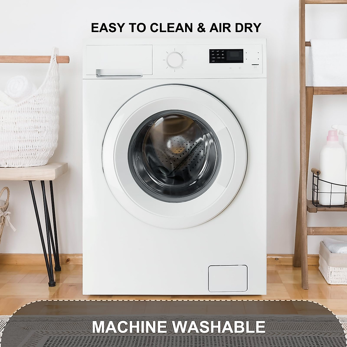 TEESHLY Bath Tub and Shower Mats, Non-Slip 40 x 16 Inch Extra Long Bath Mat, Machine Washable Bathtub Mat with Drain Holes, Suction Cups for Bathroom, Gray