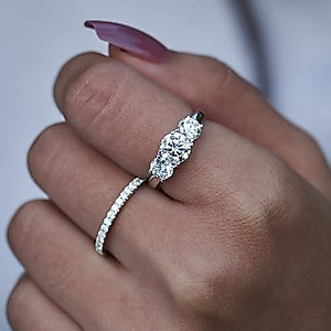 YODEWA 3 Stone Moissanite Engagement Rings 925 Sterling Silver 2ct D Color VVS Lab Created Diamond Round Cut Sparkling Wedding Band for Women Size 7