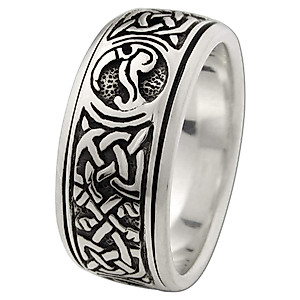 Moonlight Mysteries Silver Celtic Knot Pentacle Spinner Worry Ring for men or women (sz 4-15) sz 10