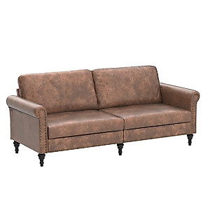 ACMEASE 80” Faux Leather Sofa with Nailhead Trim, Traditional 2 Seater Couch with Rolled Arms, Upholstered Loveseat Sofa for Living Room, Apartment, Studio, Office, Brown