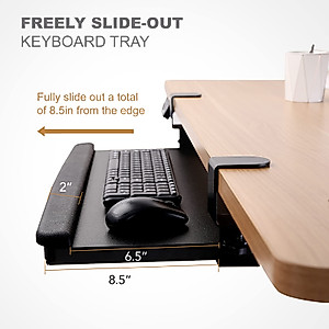 FlexiSpot Large Keyboard Tray Under Desk Ergonomic 25 (30 Including Clamps) x 12 in C Clamp Mount Retractable Adjustable Mouse Computer Keyboard Platform Tray Slide-Out Keyboard Drawer Shelf (Black)