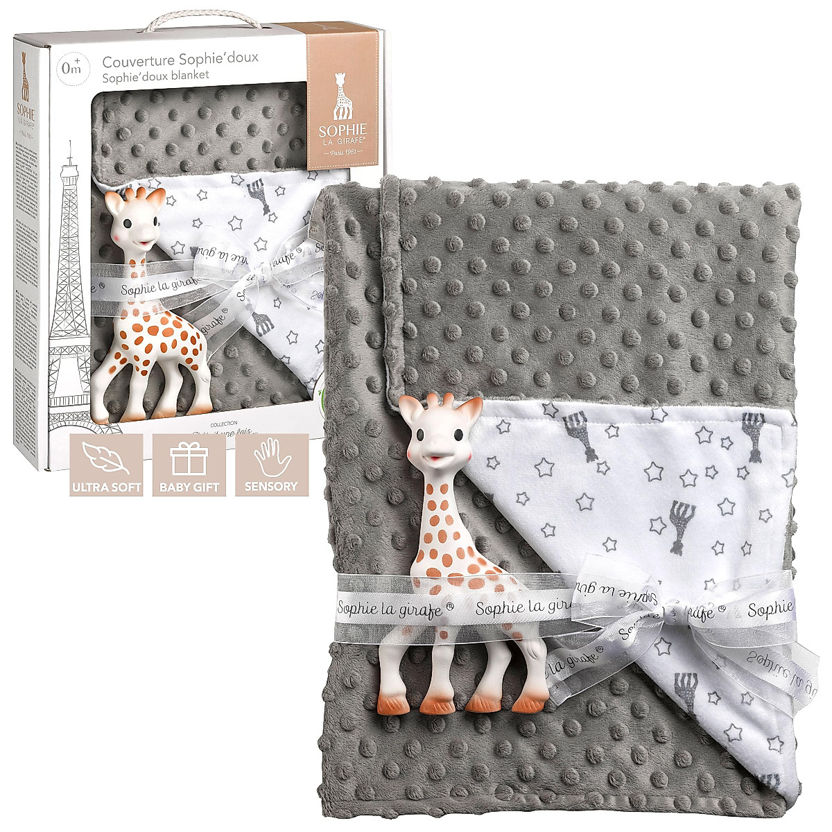 Sophie la girafe | Gift Set | Includes Sophie Doux Blanket | Ultra-Soft Blanket | Warm Cocoon of Softness | Comfort & Soothe | Awaken All 5 Senses