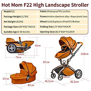 Hot Mom Baby Stroller: Baby Carriage with Adjustable Seat Height Angle and Four-Wheel Shock Absorption,Reversible，High Landscape and Fashional Pram (Brown-2)