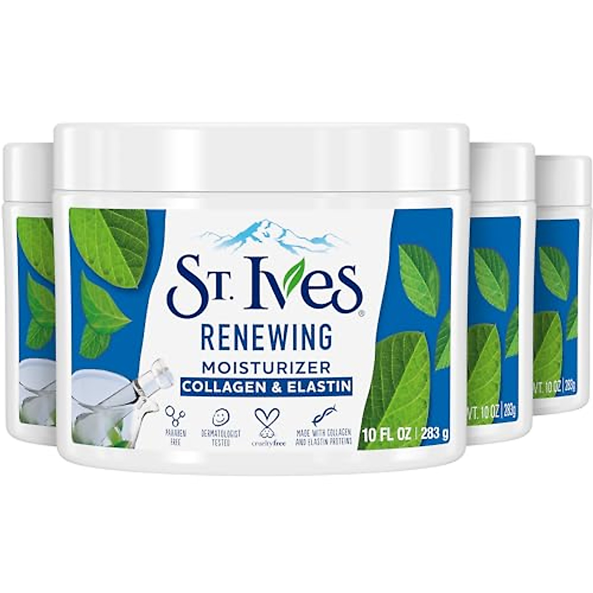 St. Ives Face Moisturizer Cream, Collagen and Elastin, Renewing Facial Moisturizer for Women, Paraben Free, Dermatologist Tested Daily Moisturizing for Dry Skin Cruelty Free, 10 oz, 4 Pack