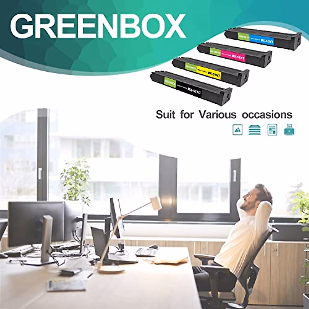 GREENBOX Compatible MX-51NT Toner Cartridge Replacement for Sharp MX-51NT MX-51NTBA MX-51NTCA MX-51NTMA MX-51NTYA for MX-4110N MX-4111N  MX-4140N MX-4141N MX-5110N MX-5111N MX-5140N MX-5141N (4 Pack)