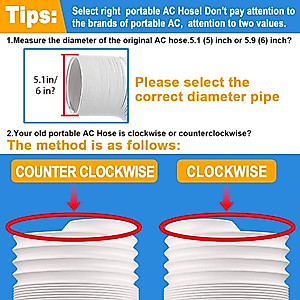 Air Conditioner Hose, Portable Exhaust Vent Hose with 5.9 Inch （6‘’） Diameter, Counterclockwise AC Hose Length to 80 Inch, Universal Replacement AC Vent Hose for LG and Many More Portable AC