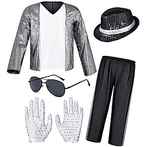 Dance Star Costume for Kids 80s 90s Pop Stage Cosplay Party Halloween Role Play 8-10 Years White Black