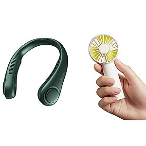 JISULIFE Neck Fan 4000 mAh Hands Free Bladeless Fan+ Mini Handheld Fan 2000 mAh USB Powered For Indoor Outdoor