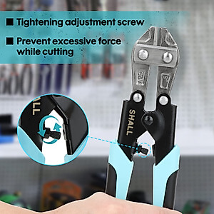 SHALL 8-Inch Mini Bolt Cutter, Small Heavy Duty Wire Cutter, Two-Color Ergonomic Handle, Security Lock, More Efficient Leverage & Adjustment Screw, Belt Bag Included