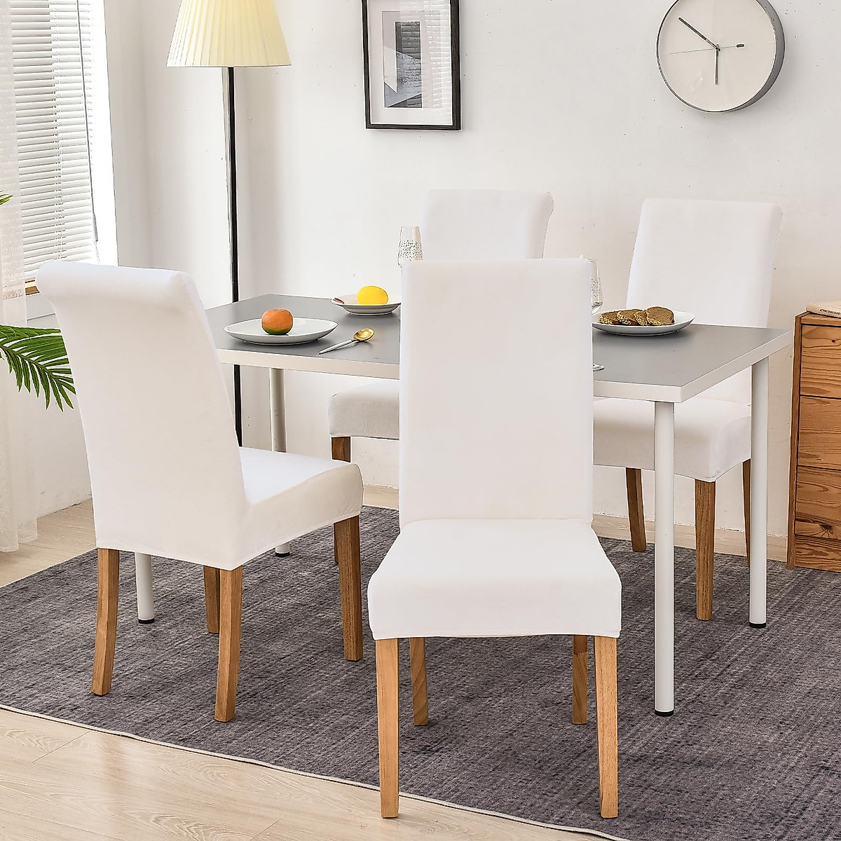 Smiry Velvet Stretch Chair Covers for Dining Room Set of 2, Soft Fit Removable Washable Kitchen Parsons Chair Slipcover Protector, Cream