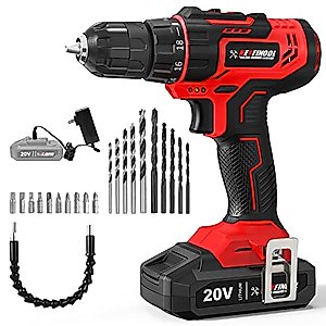 KEYFINOOL 20V Lithium-Ion Cordless Drill Set, 18+1 Power Drill Kit With 2.0Ah Battery & 1H Fast Charger, 2-Variable Speeds, 265 In-lbs Torque Power, LED Light, 22pcs Driver/Drill Bits