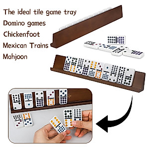 Bucher&Rossini Domino Set Double 6 - Classic 28 Pieces Double 6 in Brown Leather Case for Party Game Night, White