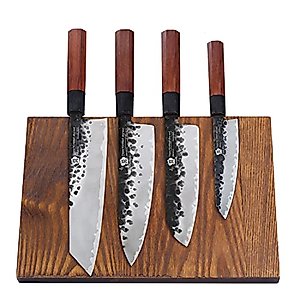 WILDMOK High Carbon 3 Layers 9CR18MOV Alloy Steel Forged 5 Pieces Knife Block Set with Ash Wood Magnetic Knife Holder Kitchen Chef Knife Set