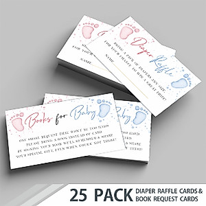 JCVUK Set of 25 Baby Shower Invitations with Envelopes, Diaper Raffle Tickets and Baby Shower Book Request Cards, Baby Footprints Theme Gender Reveal Party For Boys or Girls(YQKTZ-A03)