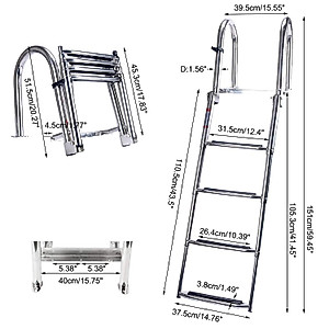 Amarine Made Boat Ladder 4 Step Pontoon Boat Ladder Folding Stainless Steel Dock Ladder Telescoping Ladder with Wide Steps Swim Deck Ladder with Pedal Hand Railing,Retaining Strap-400lb