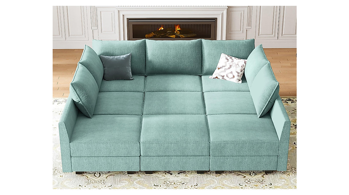 HONBAY Aqua Blue Modular Sleeper Sofa with Storage