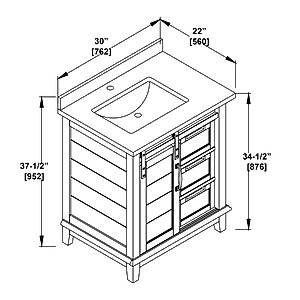 OVE Decors 30 in. Single Undermount Sink Bathroom Barn Door Vanity with Cloudy Cultured Marble Countertop, White Finish and Black Hardware