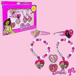 LUV HER Barbie Accrssories Girls BFF 6 Piece Toy Jewelry Box Set with 2 Rings, 2 Bead Bracelets and Snap Hair Clips Ages 3+