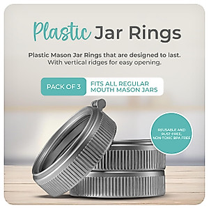Mason Bottle Plastic Mason Jar Rings/Bands (Set of 3) Fits All Regular Mouth Mason Jars, Reusable and Rust-Free, Non-Toxic BPA Free (Silver, Regular-Mouth)