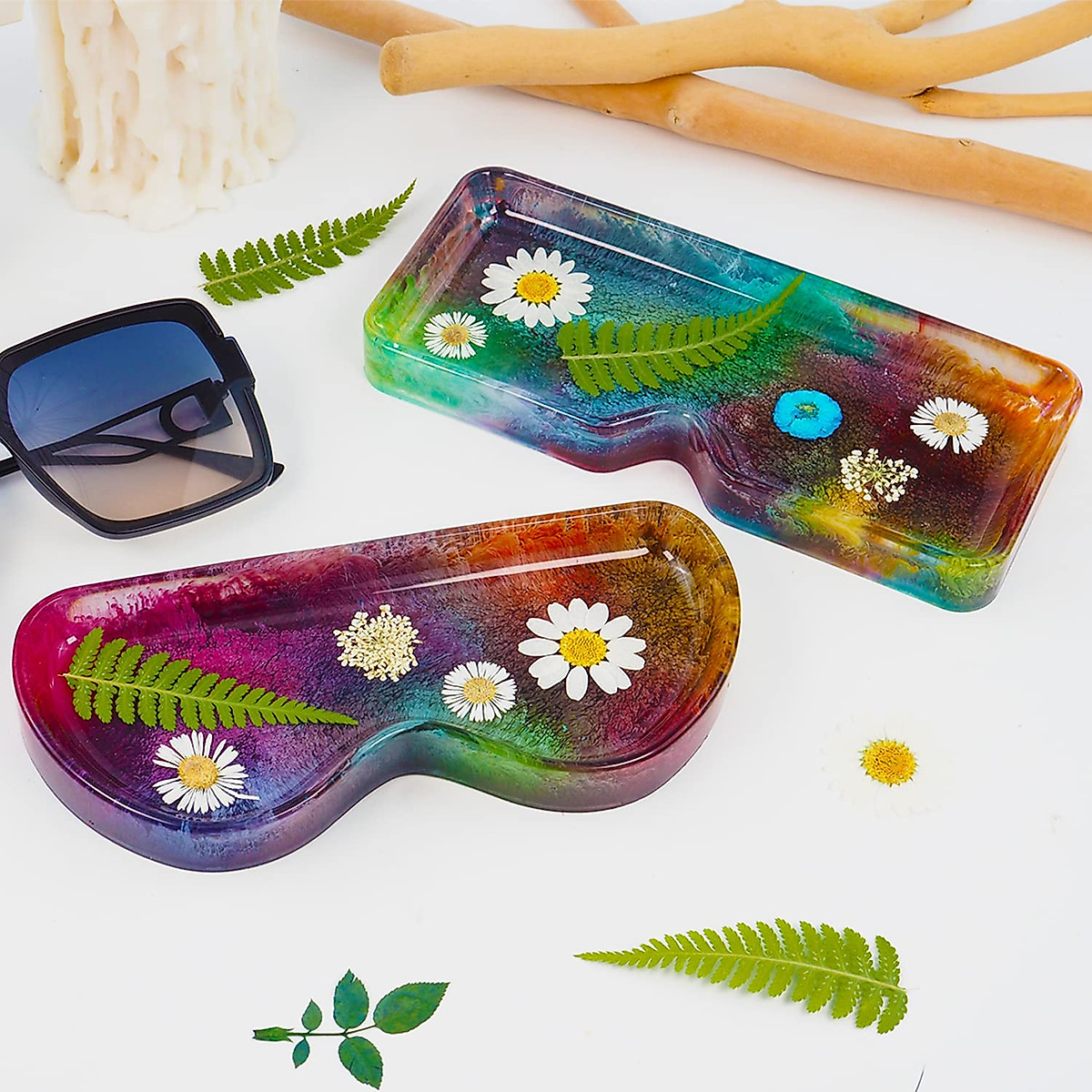 Pulcher Resin Molds, 2PCS Tray Silicone Molds Glass Sunglasses Jewelry Trinket Holder Small Trays Epoxy Mold for Resin Casting Craft DIY Gifts