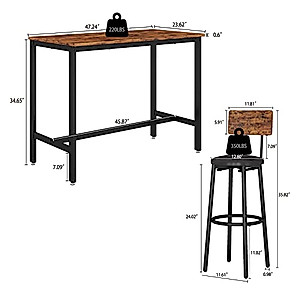 IRCPEN 5 Piece Bar Table and Chairs Set,47.2” Dining Table Set,Kitchen Counter with 4 PU Leather Back Bar Chair,Industrial Counter Height Table and Chairs for Restaurant,Living Room (5, 47Inch)