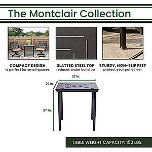 Hanover Montclair 3-Piece All-Weather Outdoor Patio Bistro Dining Set, 2 Swivel Rocker Chairs with Comfortable Seat and Lumbar Cushions, 27" Square Stamped Rectangle Table, Tan