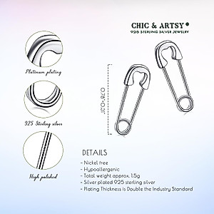 Safety Pin Earrings 925 Sterling Silver Small Heart Safety Pin Earrings for Women Paperclip Earrings Tiny Safety Pin Earrings