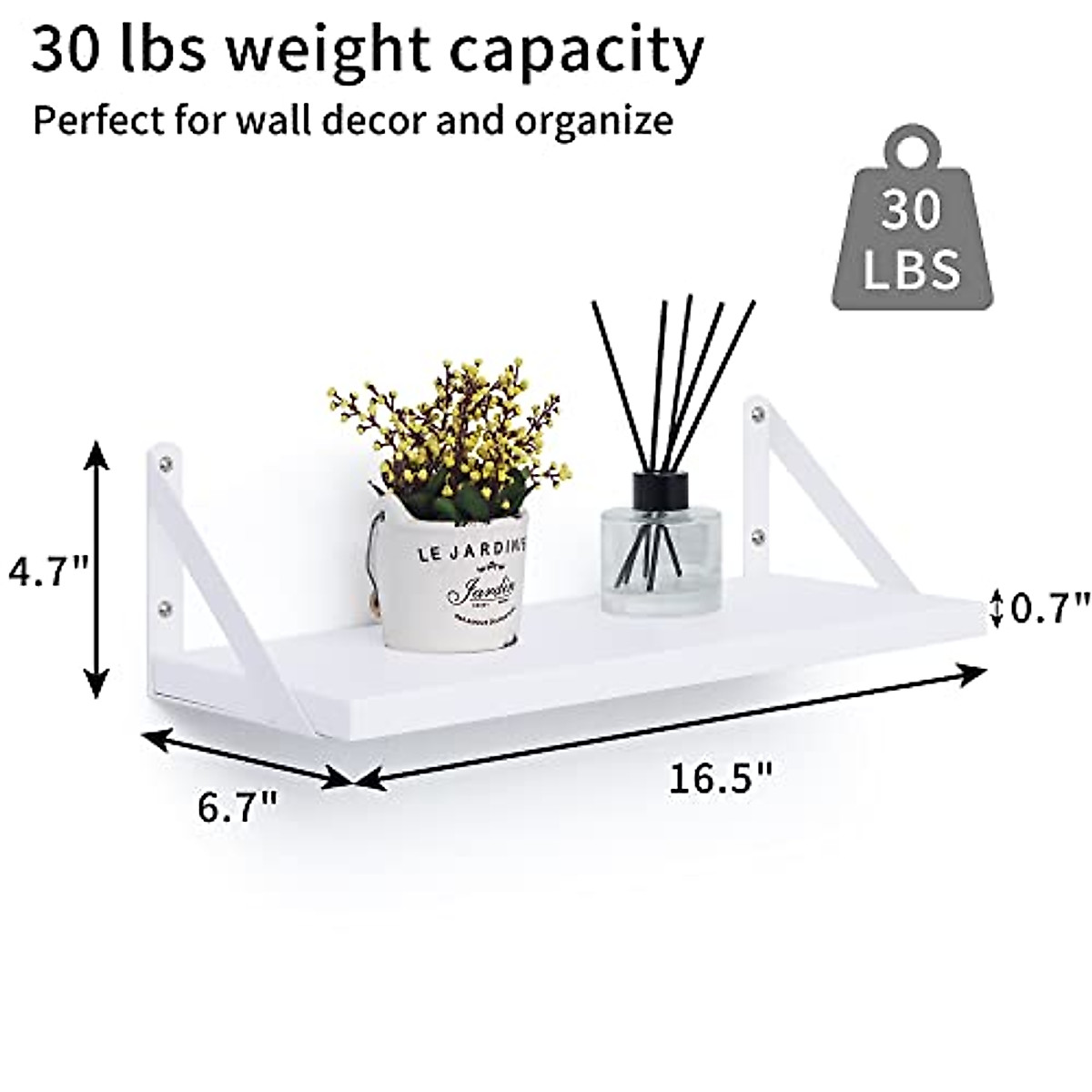 Fun Memories White Floating Shelves with Bracket, Wood Wall Shelf for Living Room, Bedroom, Kitchen, Laundry Room