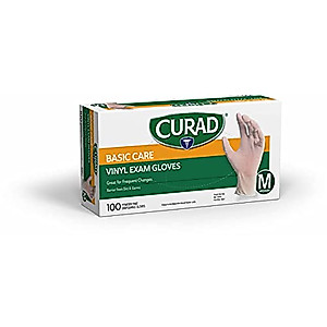 CURAD Basic Care Vinyl Disposable Exam Gloves, Medium (Pack of 300)