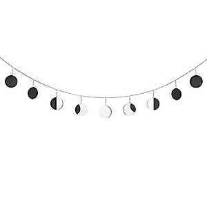 Mkono Moon Phase Wall Hanging Boho Home Decor Metal Garland with Wooden Moons Art Chic Gift Window Dorm Nursery Bedroom Living Room Apartment Office Decorative Ornaments, Silver